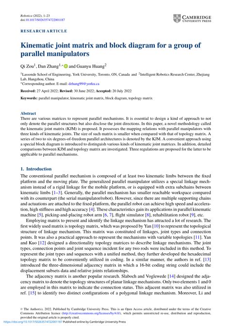 Pdf Kinematic Joint Matrix And Block Diagram For A Group Of Parallel Manipulators