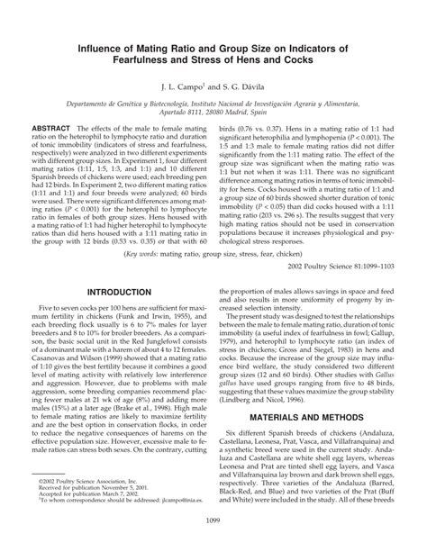 pdf influence of mating ratio and group size on indicators of