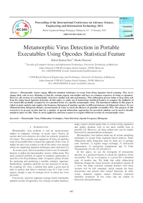Pdf Metamorphic Virus Detection In Portable Executables Using Opcodes Statistical Feature