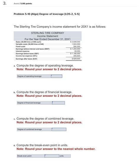 Solved Problem 5 10 Algo Degree Of Leverage Lo5 2 5 5