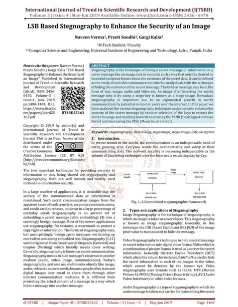 Lsb Based Stegnography To Enhance The Security Of An Image Pdf