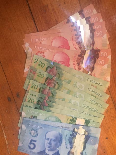 Canadian Money Stacked On Table