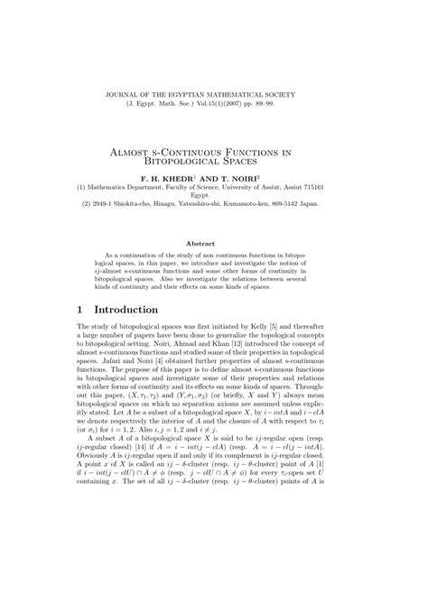 Pdf Almost S Continuous Functions In Bitopological Spaces