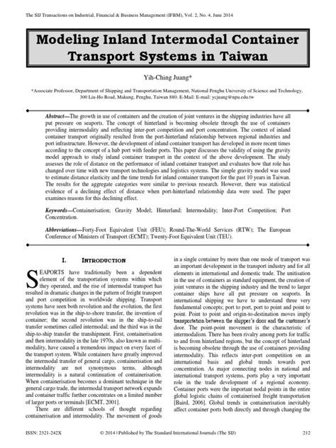 Modeling Inland Intermodal Container Transport Systems In Taiwan Pdf Containerization Cargo