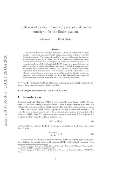 Pdf Textbook Efficiency Massively Parallel Matrix Free Multigrid For