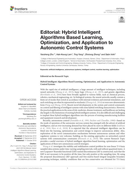 Pdf Editorial Hybrid Intelligent Algorithms Based Learning Optimization And Application To
