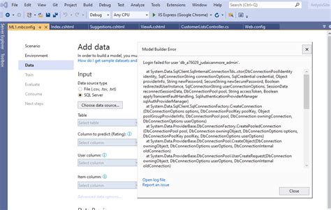 Setting Sql Datasource Login Problem · Issue 1540 · Dotnetmachinelearning Modelbuilder · Github