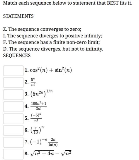 solved match each sequence below to statement that best fits