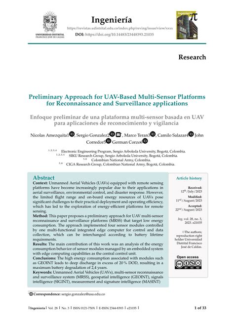 PDF Preliminary Approach For UAV Based Multi Sensor Platforms For Reconnaissance And