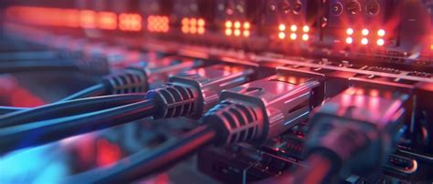 Premium Photo An Ethernet Cable Is Connected To A Router Port With Blinking Lights An RJ