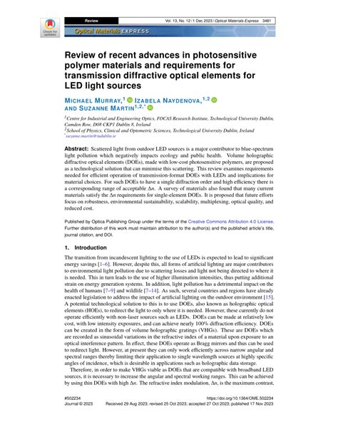 Pdf Review Of Recent Advances In Photosensitive Polymer Materials And Requirements For