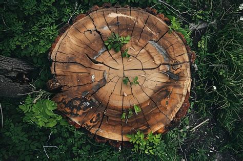 Top View Of A Truncated Tree Showing A Split Log In The Middle Of The