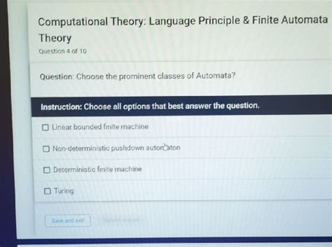Computational Theory Language Principle Finite Automata Theory Question 4 Of 10 Question Choose
