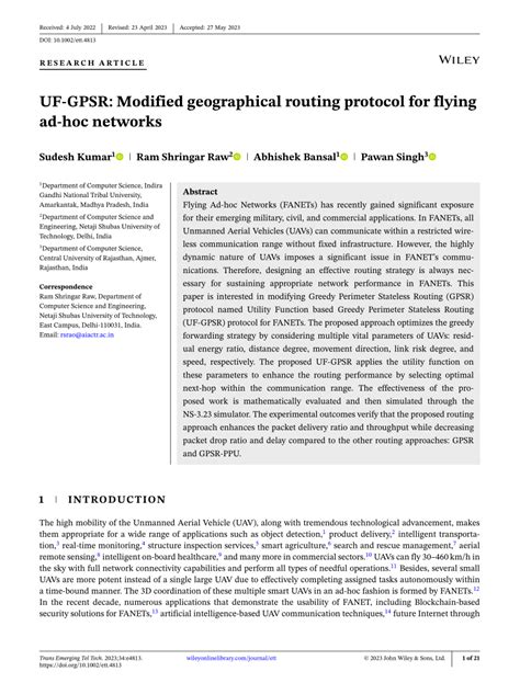 Uf‐gpsr Modified Geographical Routing Protocol For Flying Ad‐hoc Networks