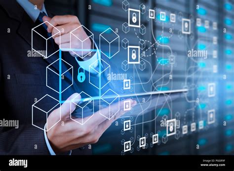 Blockchain Technology Concept With Diagram Of Chain And Encrypted