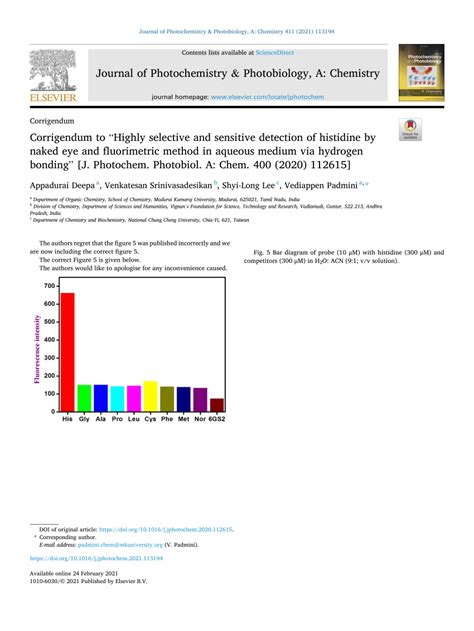 Pdf Corrigendum To Highly Selective And Sensitive Detection Of Histidine By Naked Eye And