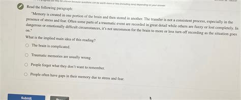 Solved Read The Following Paragraphmemory Is Created In