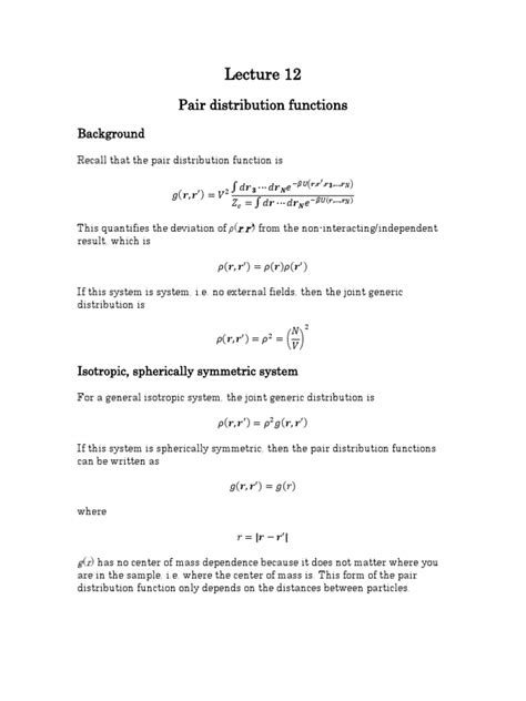 Lecture 12 Pair Distribution Functions Pdf Theoretical Physics