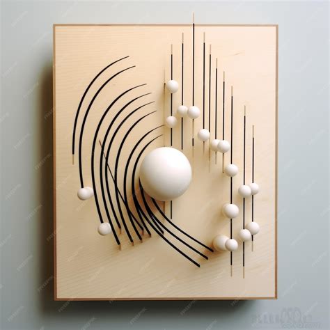 Minimalist Kinetic Art Wooden Sculpture With Graphic Lines And