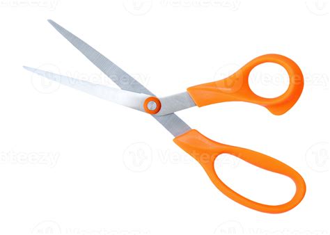Inclined Medium Open Multipurpose Scissors With Orange Handle Isolated