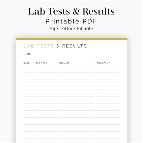 Lab Tests Results Fillable 2 Layouts Health And Medical Log Medical Planner Printable