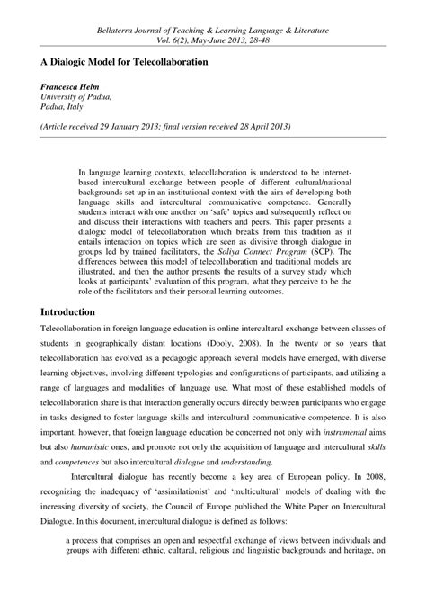 Pdf A Dialogic Model For Telecollaboration