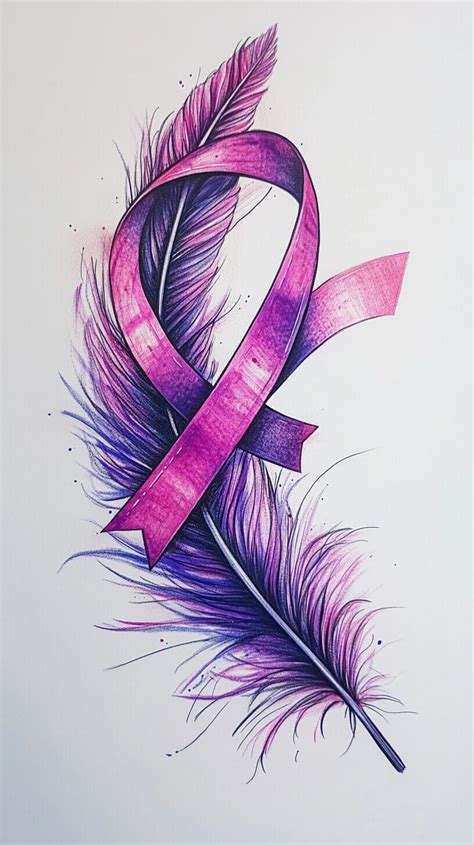 Cancer Ribbon Feather Tattoo Drawings Tattoo Build