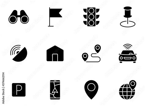 Navigation Glyph Vector Icons Isolated On White Navigation Icon Set For Web Design Mobile App