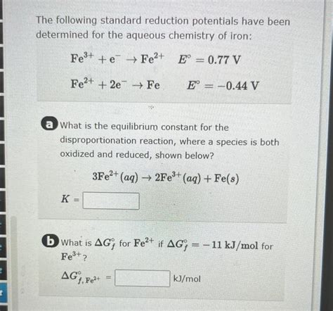 Solved The Following Standard Reduction Potentials Have Been