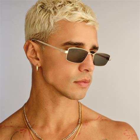 Bizarro Bright Gold Clear Uni Sex Rectangle Sunglasses Le Specs