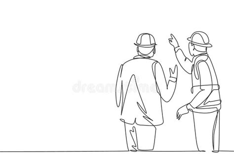 Single Continuous Line Drawing Of Young Foreman Construction Builder Meeting With Business Owner