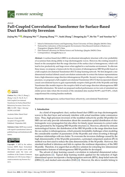 Pdf Full Coupled Convolutional Transformer For Surface Based Duct Refractivity Inversion