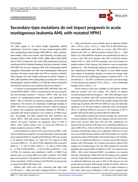 Secondary‐type Mutations Do Not Impact Prognosis In Aml With Mutated Npm1 Request Pdf
