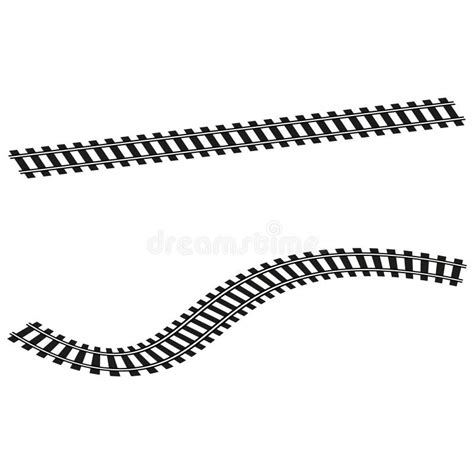 Railroad Track Vector Straight And Curved Rail Lines Black Railroads