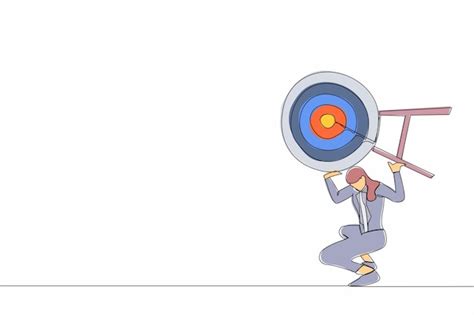 Premium Vector Single One Line Drawing Frustrated Businesswoman Carrying Dart Target On Her
