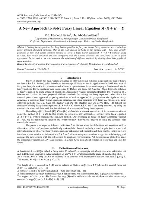 Pdf A New Approach To Solve Fuzzy Linear Equation A·x B C