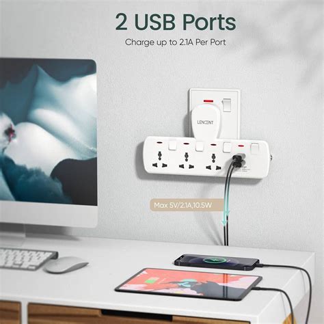 LENCENT Multi Plug Extension Socket With USB Way Electrical Outlet Extender With USB Wall