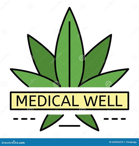 Cannabis Medical Well Logo Outline Style Stock Vector Illustration