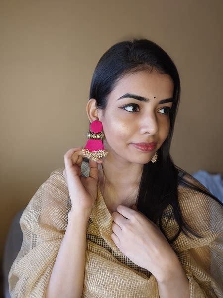 Rainvas Pink And Golden Beaded Long Jhumka Earrings