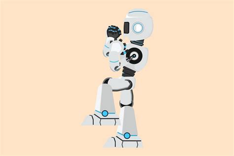 Business Design Drawing Happy Robot Standing With Raised One Leg And