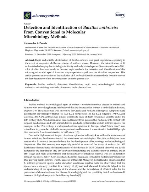 Pdf Detection And Identification Of Bacillus Anthracis From Conventional To Molecular