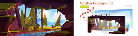 Parallax Background With Cave River And Forest 14070964 Vector Art At