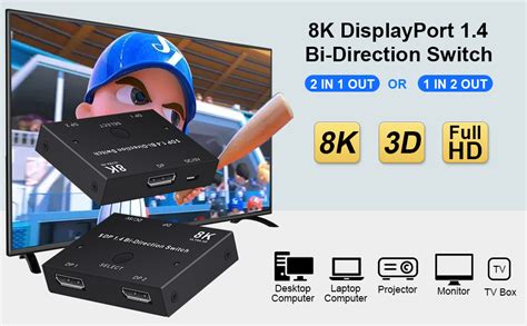 Displayport Switch Ultra Hd 8k Bi Directional Dp 1 4 Switcher Splitter 2 In 1 Out