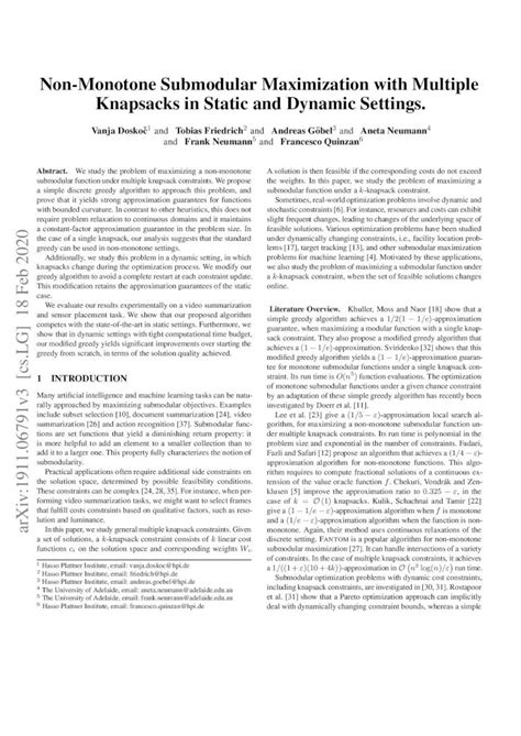 Pdf Non Monotone Submodular Maximization With Problem Description