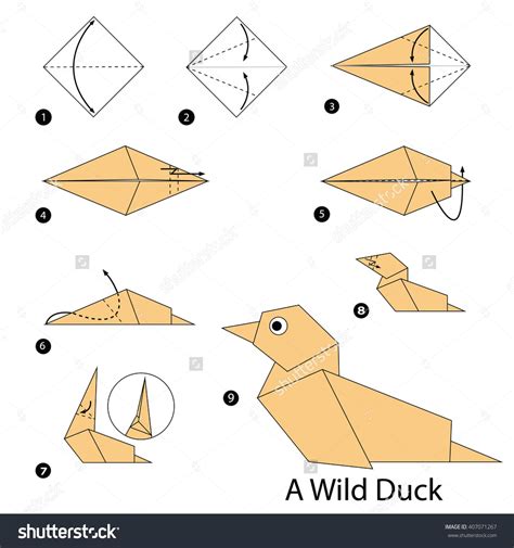 Step By Step Instructions How To Make Origami A Wild Duck Stock vektorkép 407071267