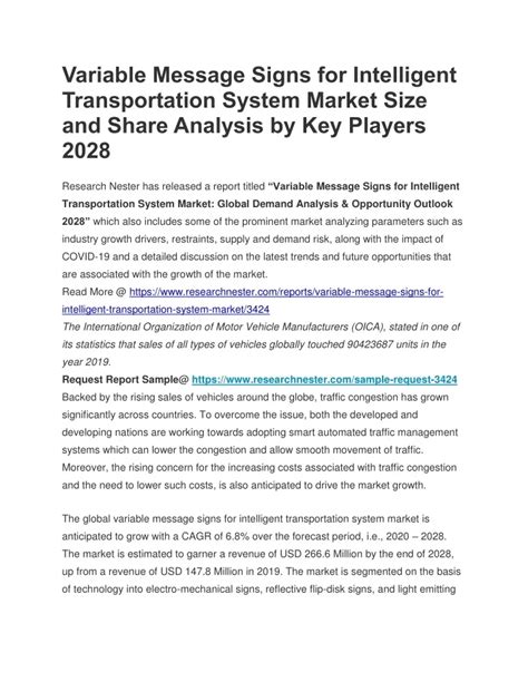 Ppt Variable Message Signs For Intelligent Transportation System Market Powerpoint