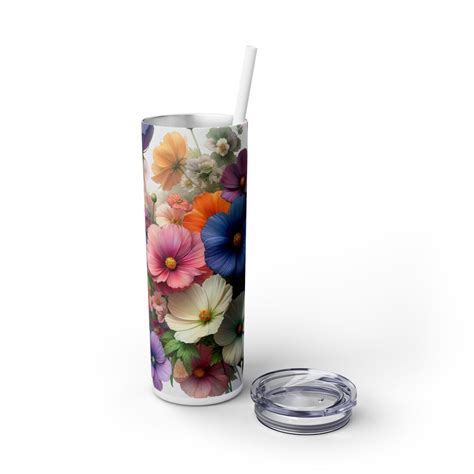 Skinny Tumbler With Straw Floral 20oz Etsy