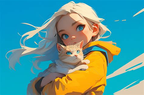 女孩与猫插画图片下载 正版图片601126358 摄图网