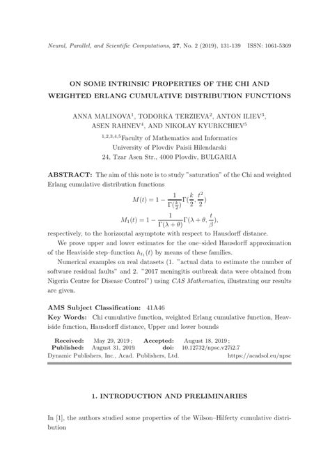 Pdf On Some Intrinsic Properties Of The Chi And Weighted Erlang Cumulative Distribution Functions