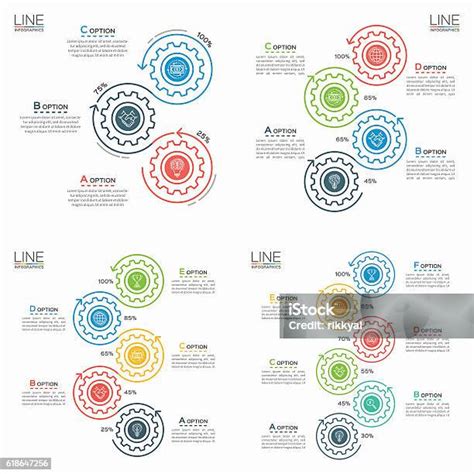 기어가 있는 씬 라인 비즈니스 인포그래픽 템플릿 집합입니다 기어 기계 부분에 대한 스톡 벡터 아트 및 기타 이미지 기어 기계 부분 인포그래픽 3 Istock